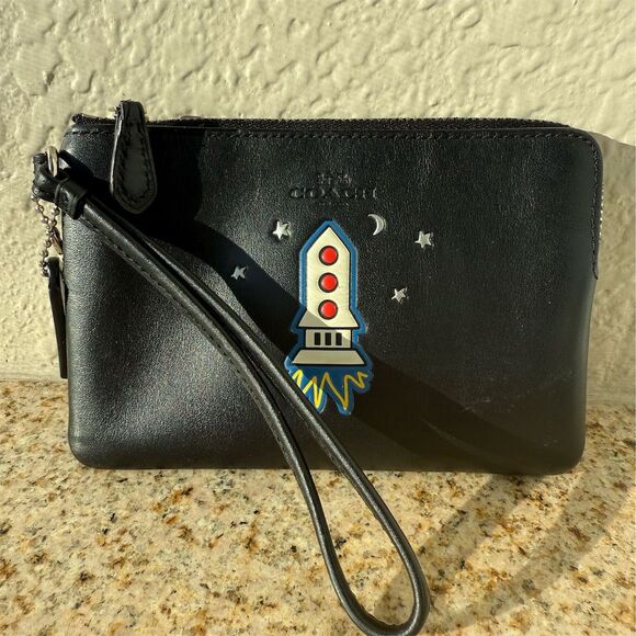 Coach | Bags | Coach Womens Black Wristlet With Nasa Rocket Emblem Star ...